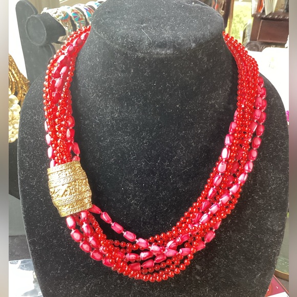Selini | Jewelry | Vintage 95s Selini Red Multi Strand Necklace | Poshmark